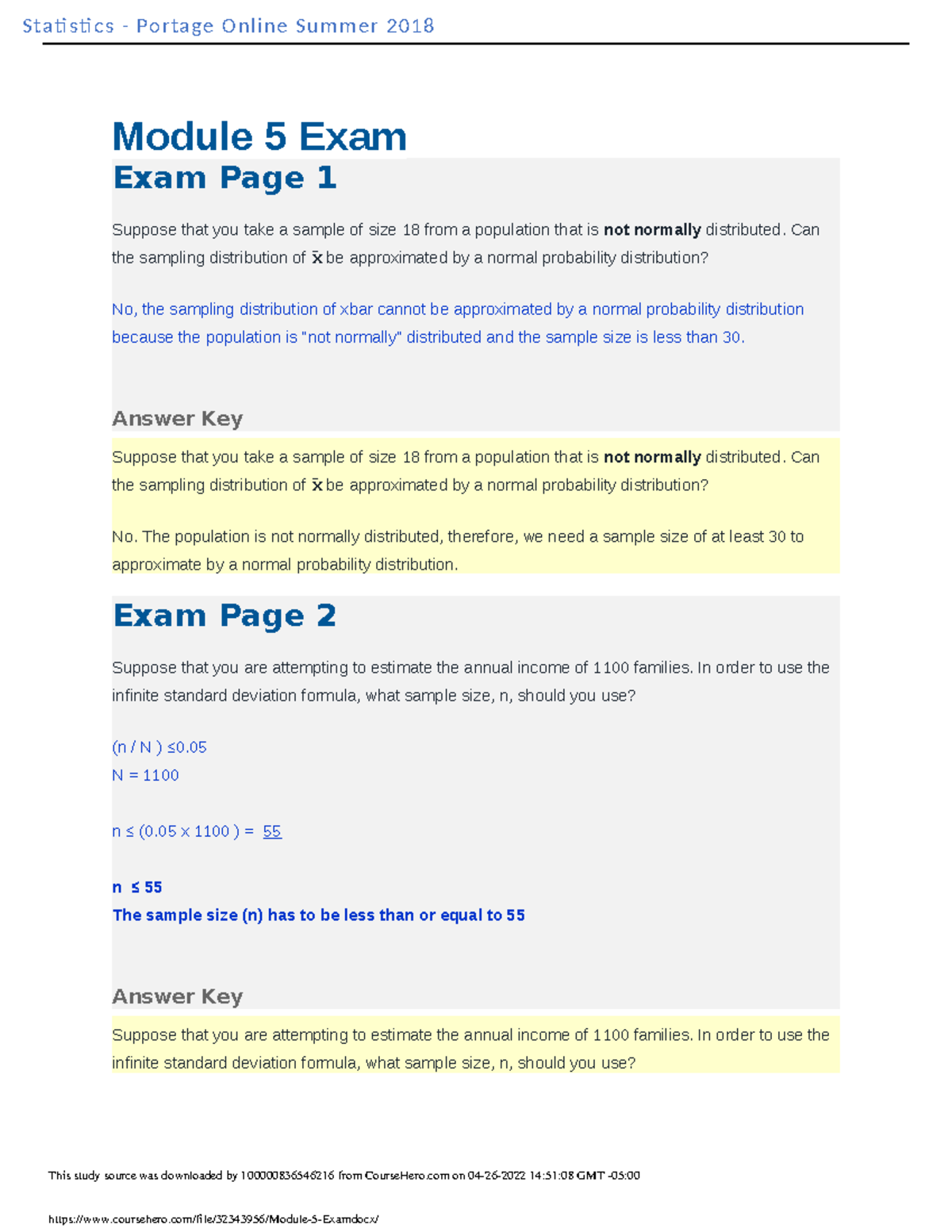 Module 5 Exam.docx - Module 5 Exam Exam Page 1 Suppose that you take a ...