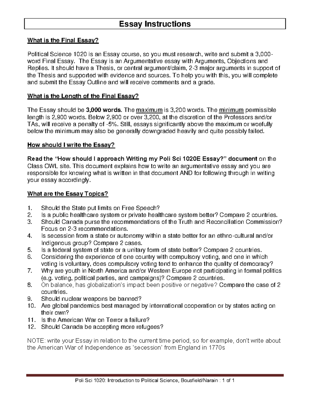 1020 21 22 Essay Instructions PDF - Essay Instructions Poli Sci 1020 ...