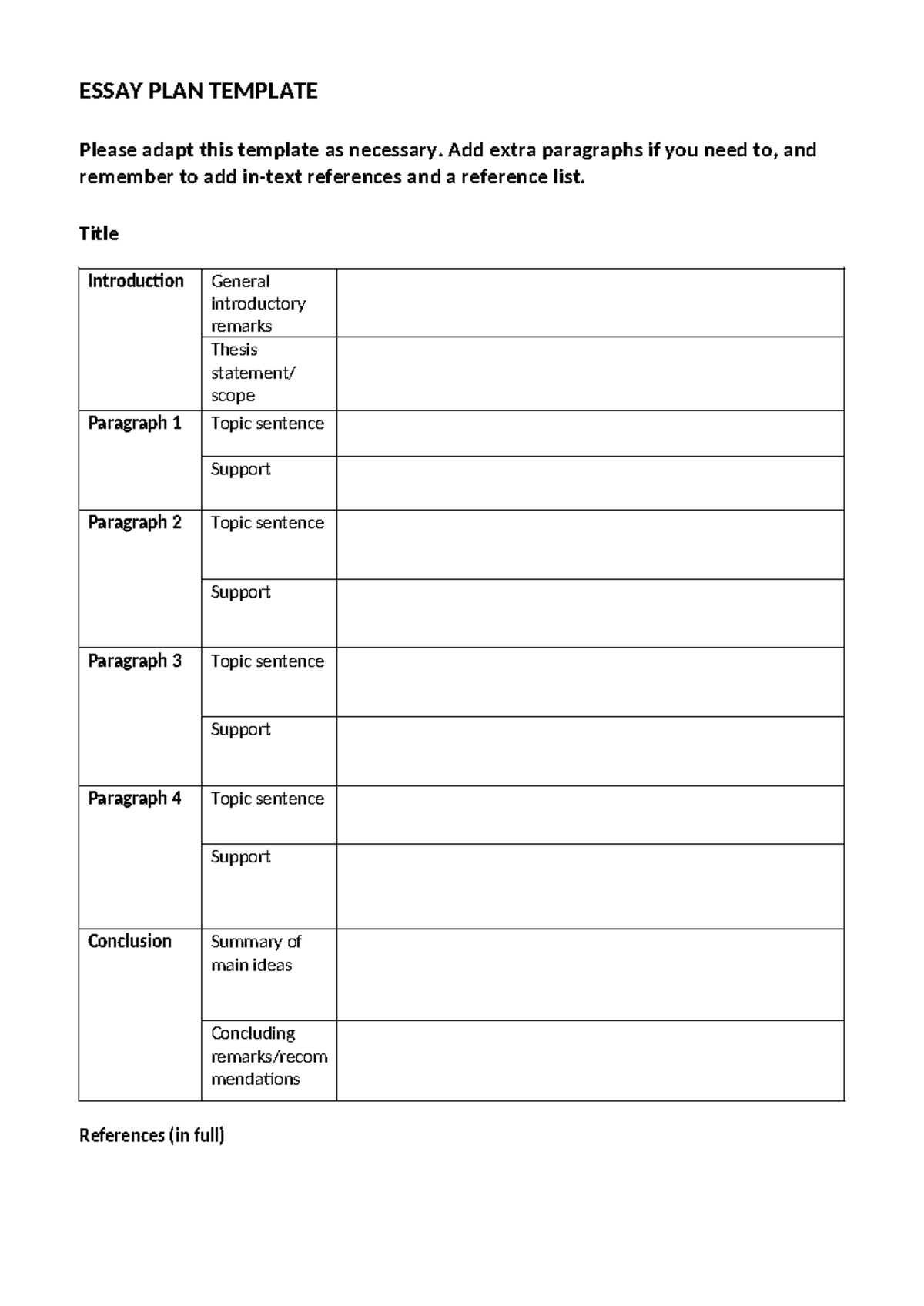 Essay-plan-template - n/a - ESSAY PLAN TEMPLATE Please adapt this ...