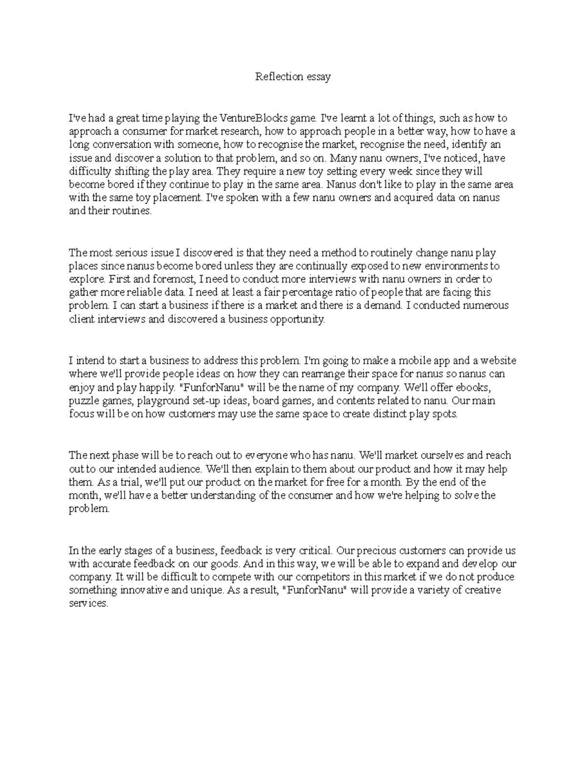 Reflection essay document - Reflection essay I've had a great time ...