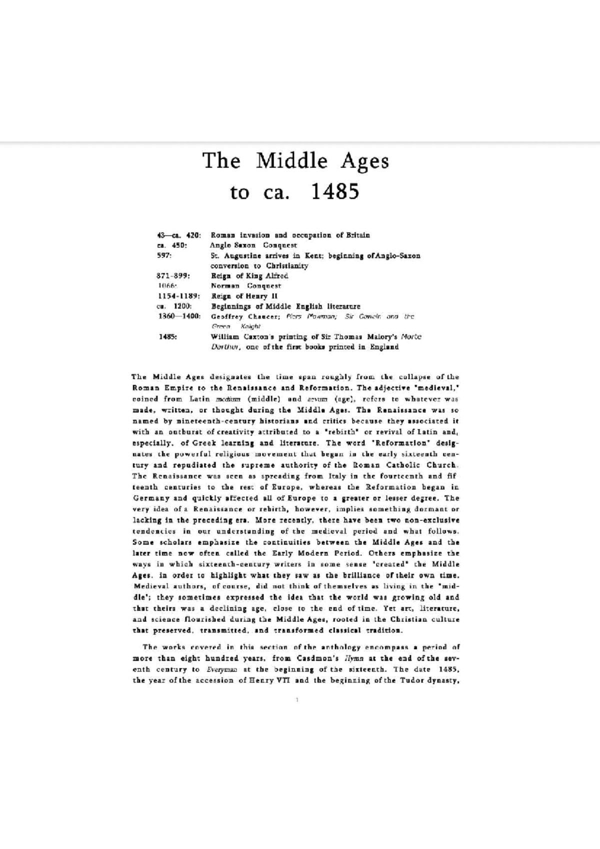 The Middle Ages to 1485 -The Norton Anthology of English Literature ...