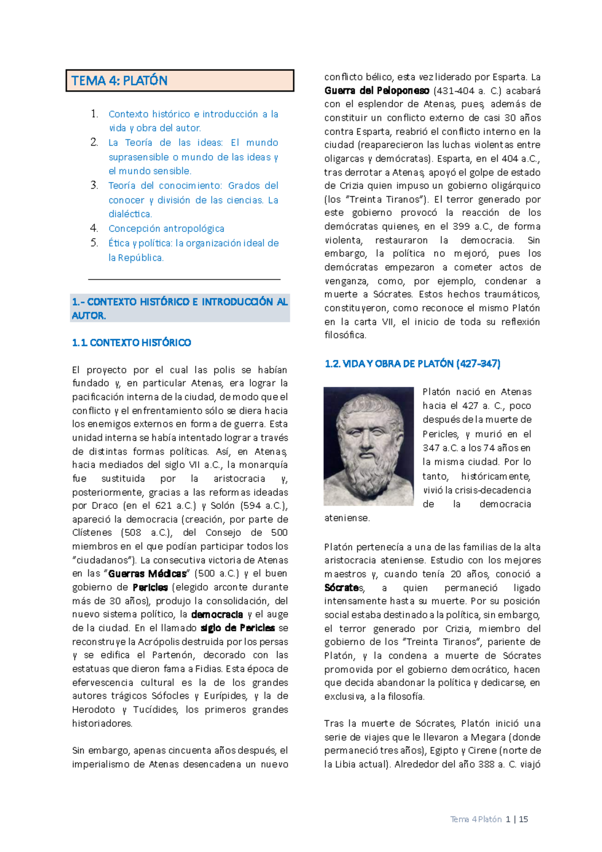 TEMA 4 Platon - TEMA 4: PLATÓN 1. Contexto histórico e introducción a la vida y obra del autor ...