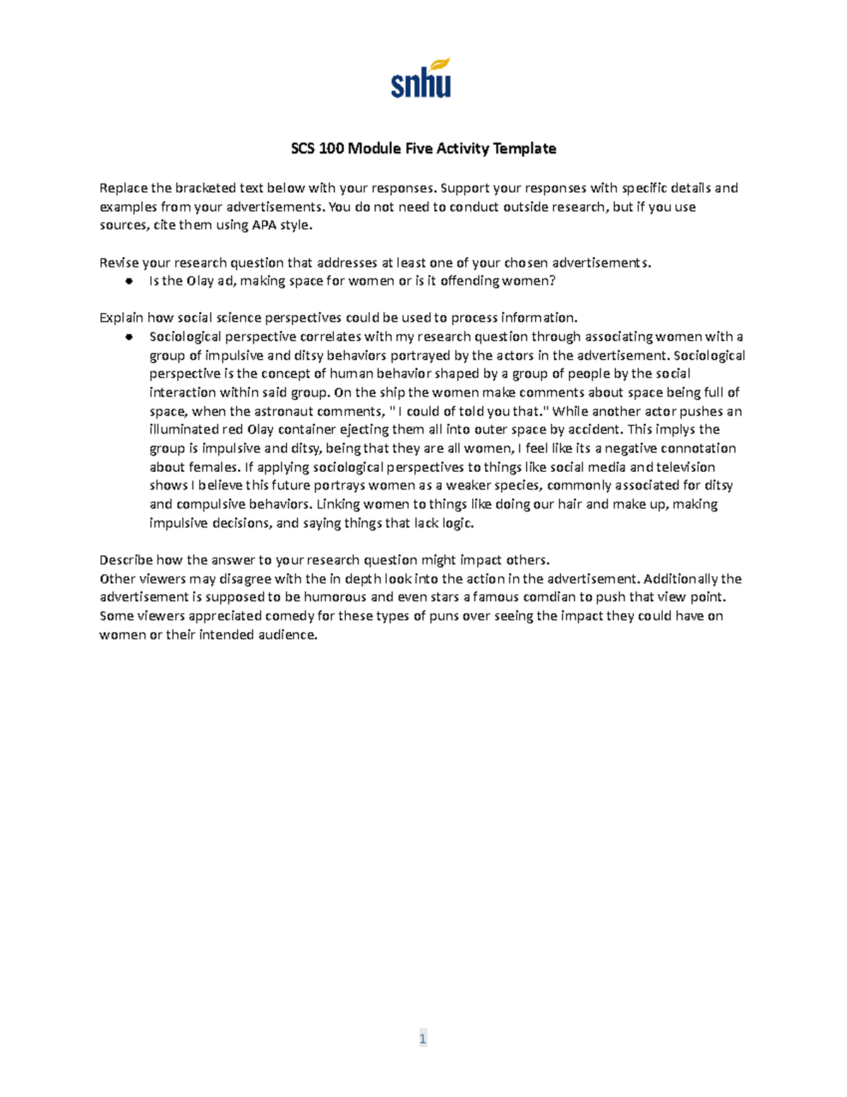 SCS 100 Module Five Activity Template - SCS 100 Module Five Activity ...