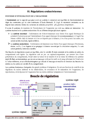 Cours 2 - II. REGULATIONS NON ENDOCRINIENNES - L3 Biochimie (2022-2023 ...