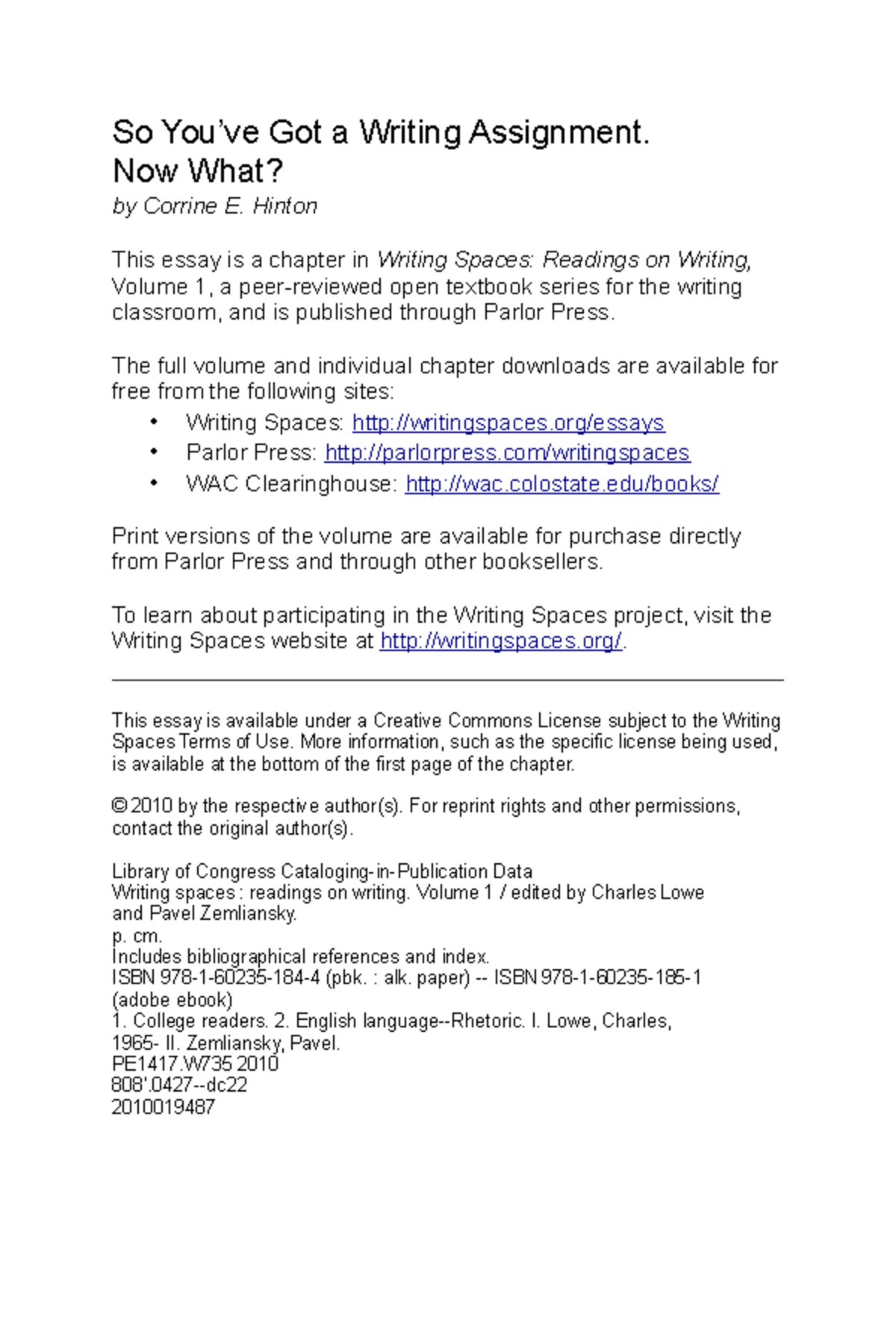 1 Hinton - So youve got a writing assignment Now what - So You’ve Got a ...