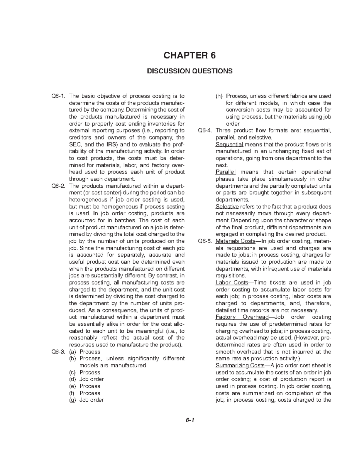 Chapter 6 Discussion Questions - CHAPTER 6 DISCUSSION QUESTIONS 6- Q6-1 ...