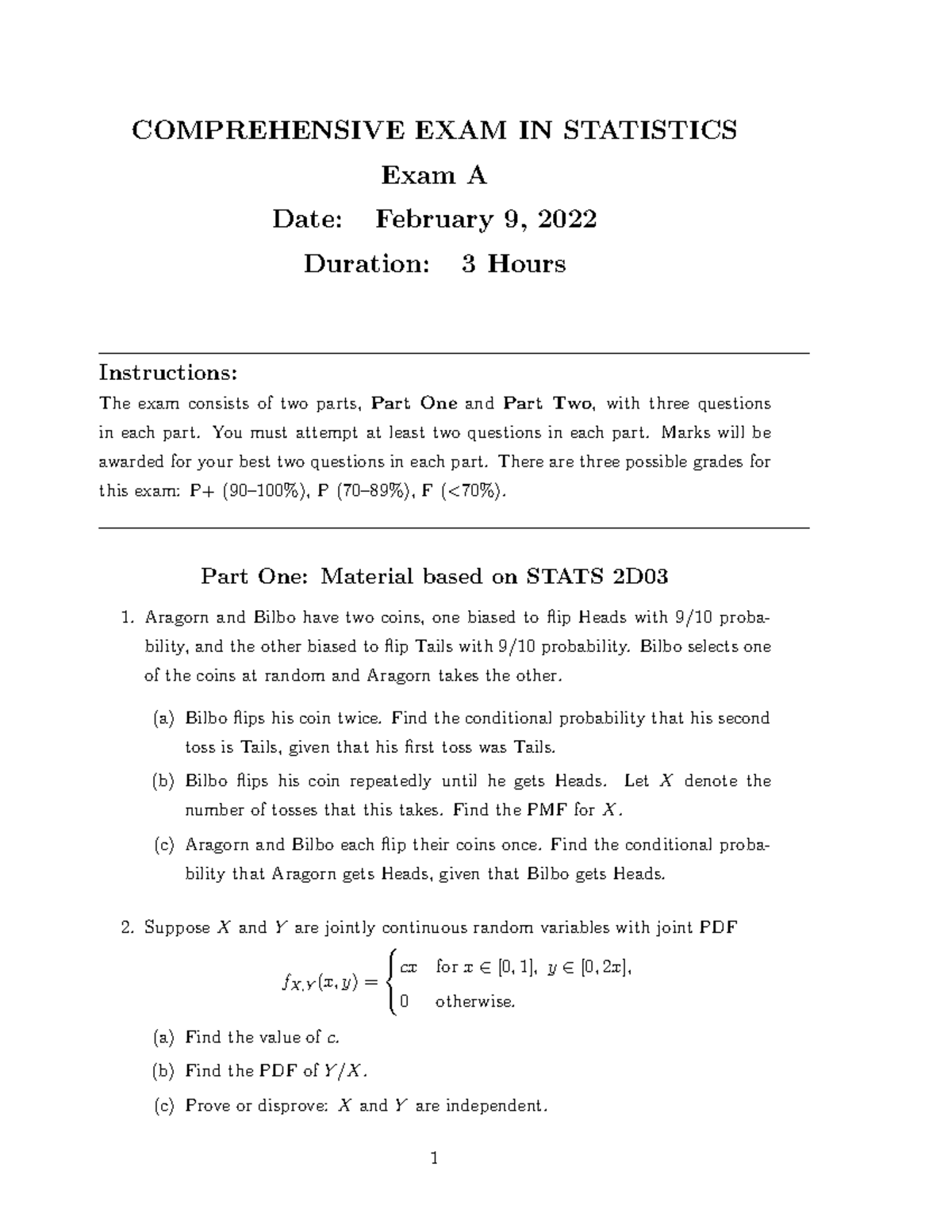 Stats Comp Exam A January 2022 - COMPREHENSIVE EXAM IN STATISTICS Exam ...