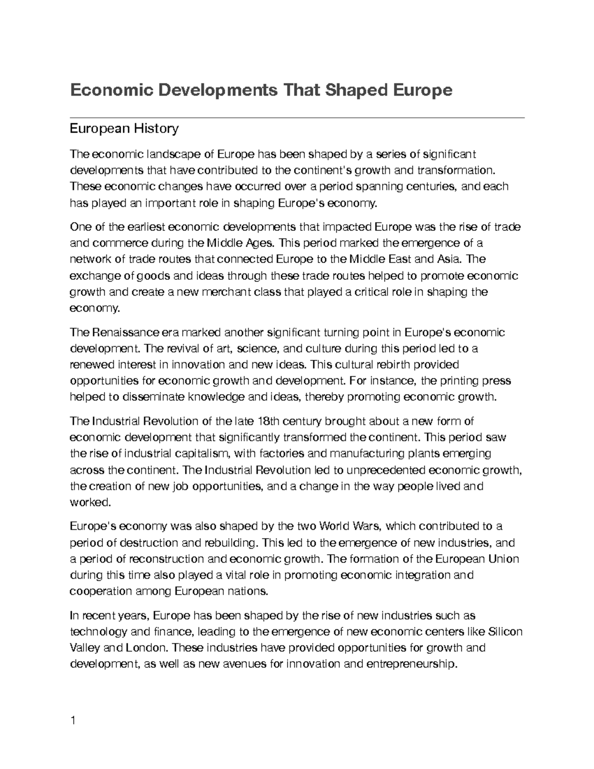 Economic Developments That Shaped Europe Essay - Economic Developments ...