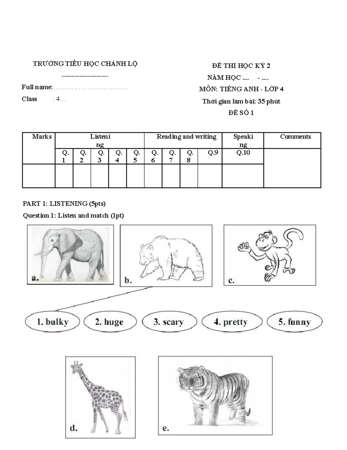 15 đề thi học kỳ 2 môn tiếng anh lớp 4 có đáp án - TRƯỜNG TIỂU HỌC ...