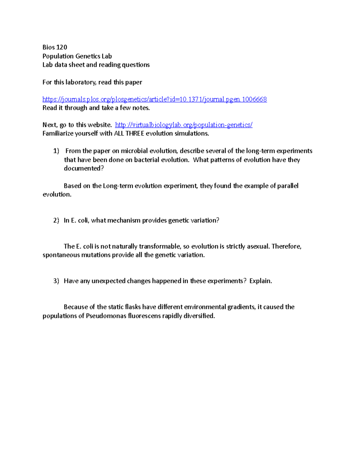 Population Genetics Lab - Bios 120 Populaion Geneics Lab Lab data sheet ...