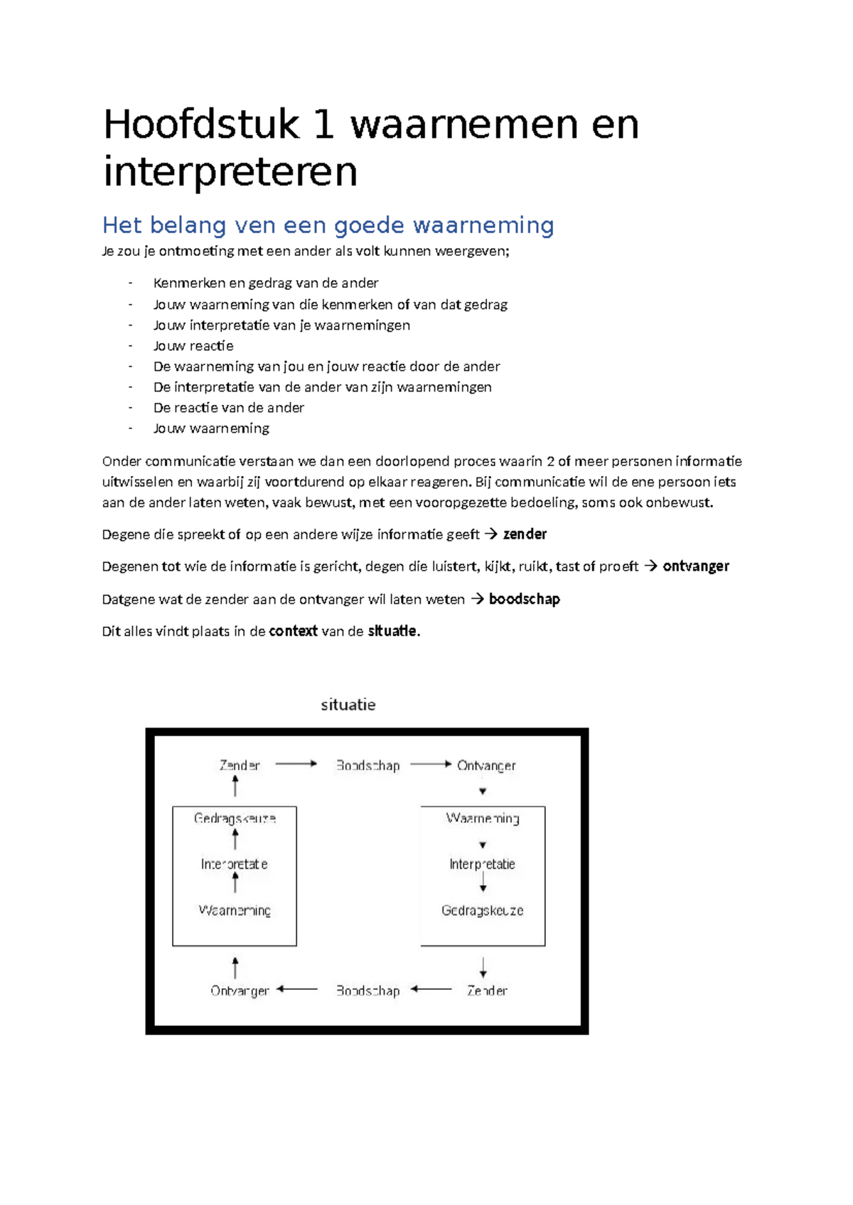 Hoofdstuk 1 waarnemen en interpreteren samenvatting - Hoofdstuk 1 ...