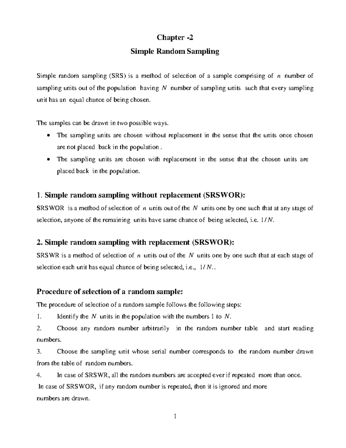 Sample Survey KNUST - Chapter - Simple Random Sampling Simple random ...