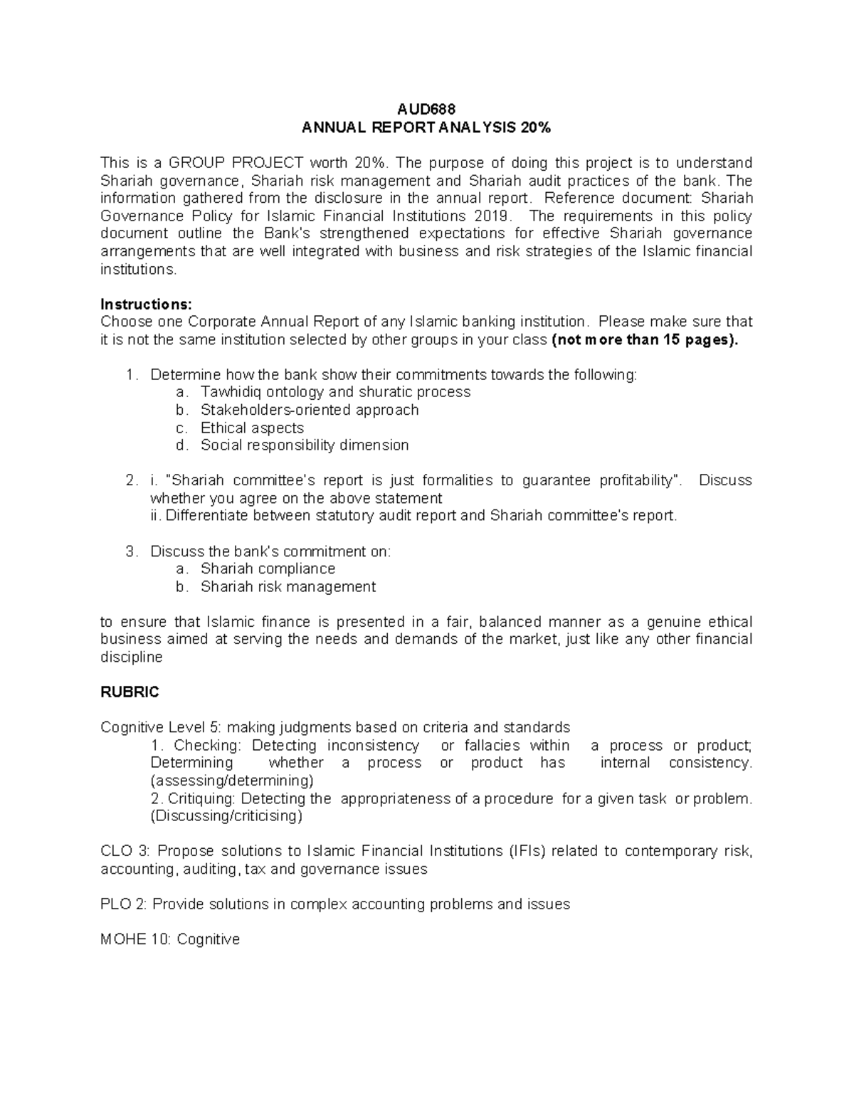 AUD699 Group Project 2 MAY24 - AUD ANNUAL REPORT ANALYSIS 20% This is a ...
