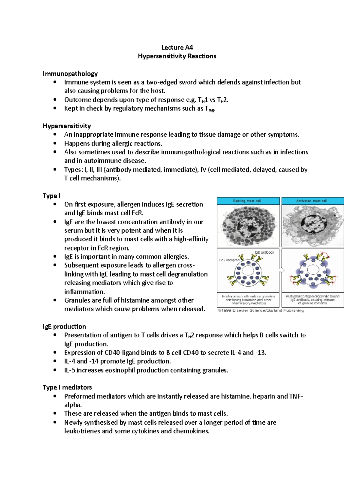 Lecture A4 - Hypersensitivity Reactions - Lecture A Hypersensitivity Reactions Immunopathology ...