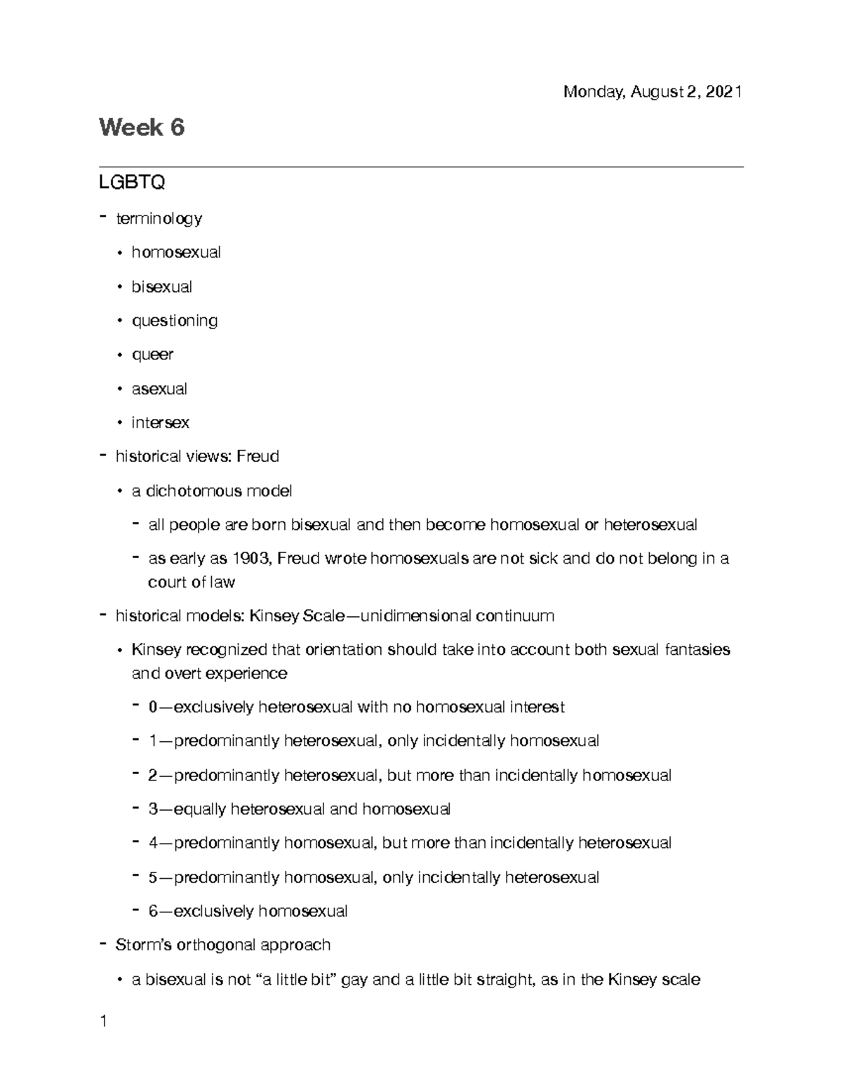 628 week 6 - lecture notes - Week 6 LGBTQ - terminology • homosexual ...