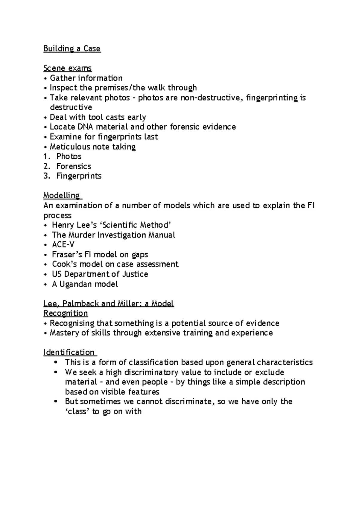 Building a Case - Scene exams, Modelling, Lee, Palmback and Miller ...
