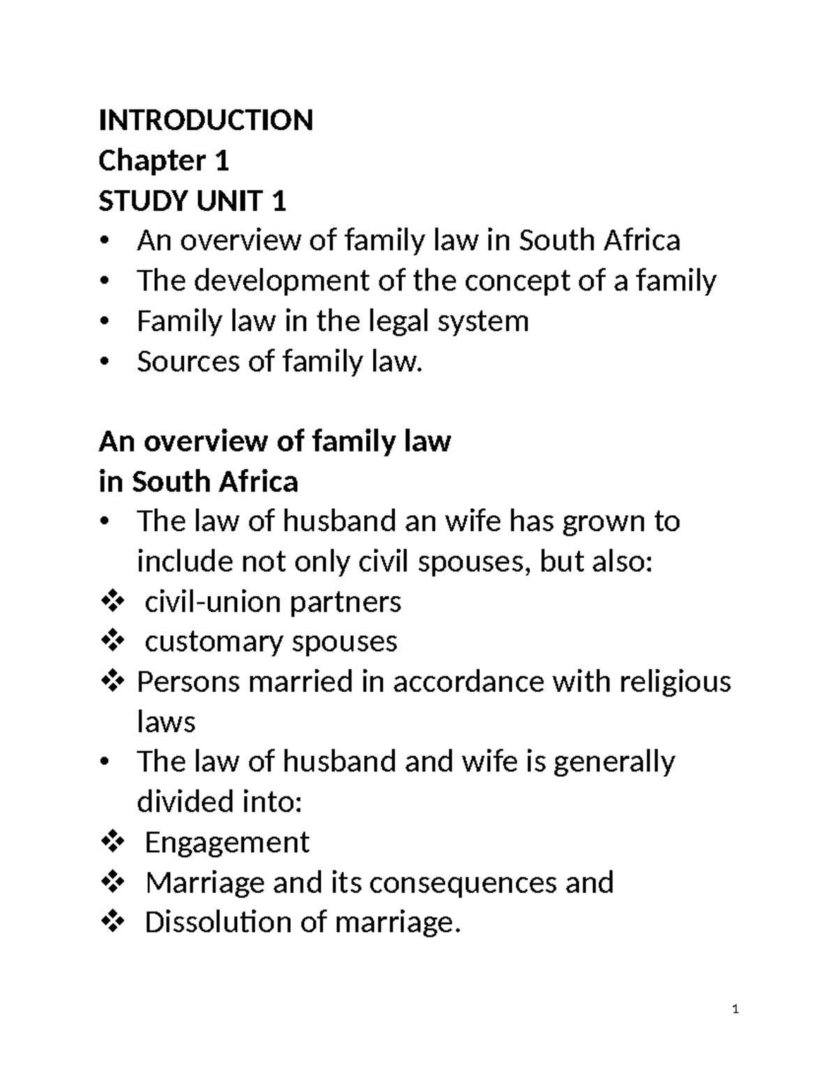 FAM 100 Study UNIT 1 - INTRODUCTION Chapter 1 STUDY UNIT 1 • An ...