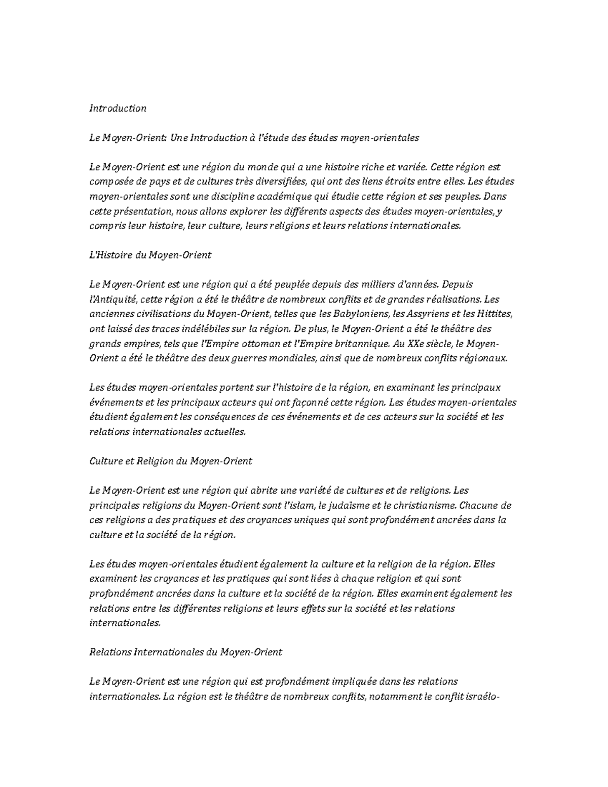 Middle Eastern Studies note study - Introduction Le Moyen-Orient: Une ...