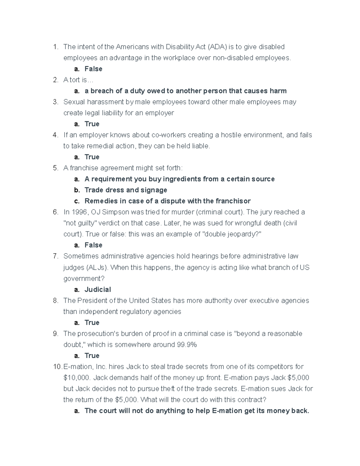 Practice final exam questions - The intent of the Americans with ...