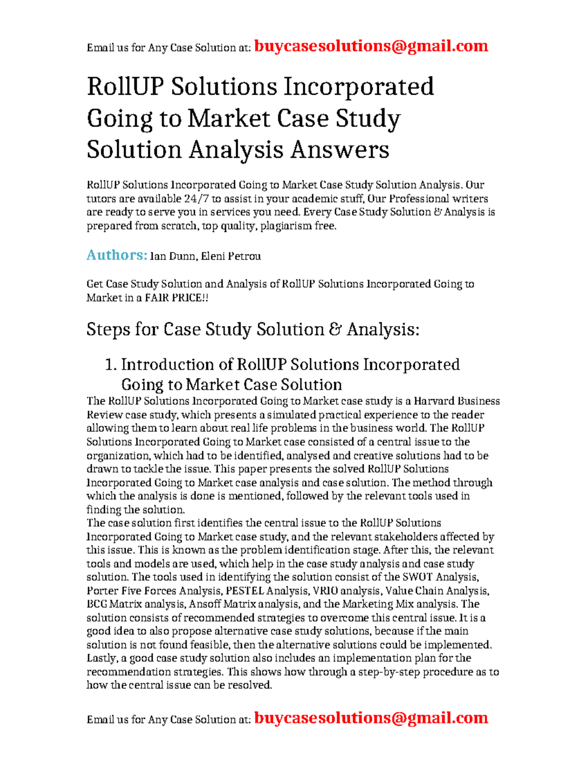 Case Solution RollUP Solutions Incorporated Going to Market - RollUP Solutions Incorporated ...