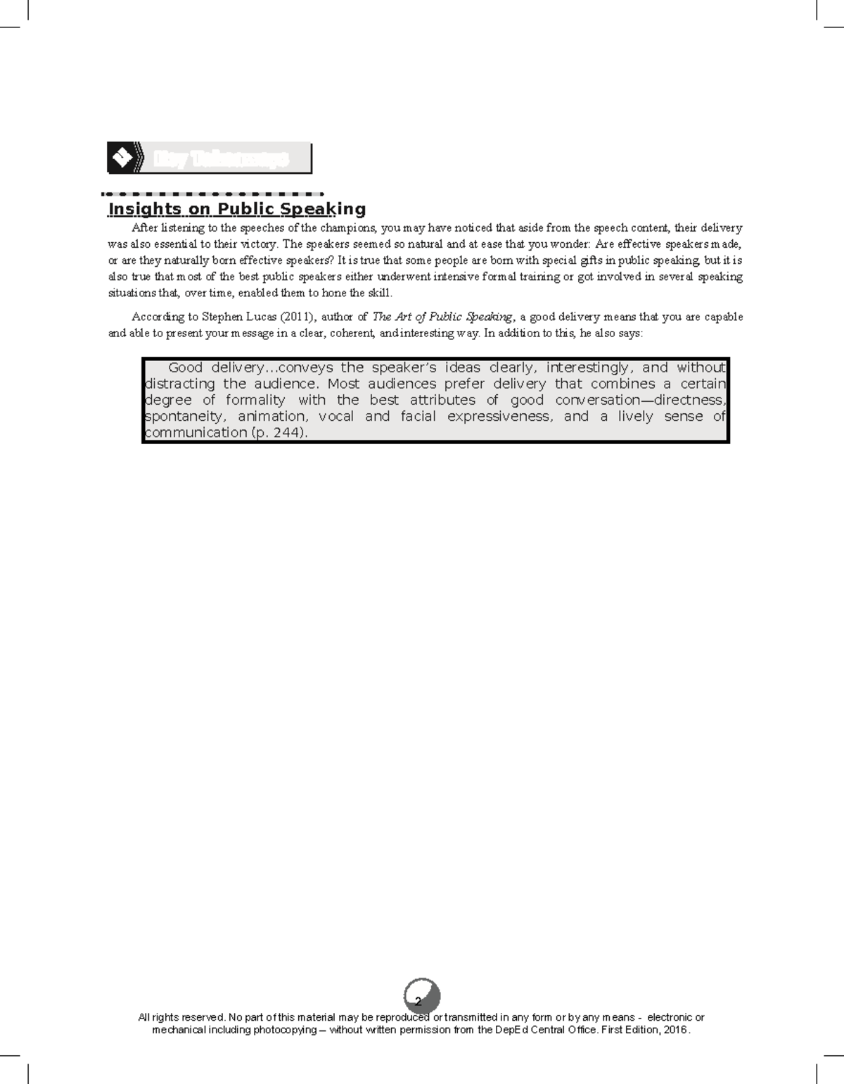 OC 2ND Quarter Handout - oral com - 2 Insights on Public Speaking After ...