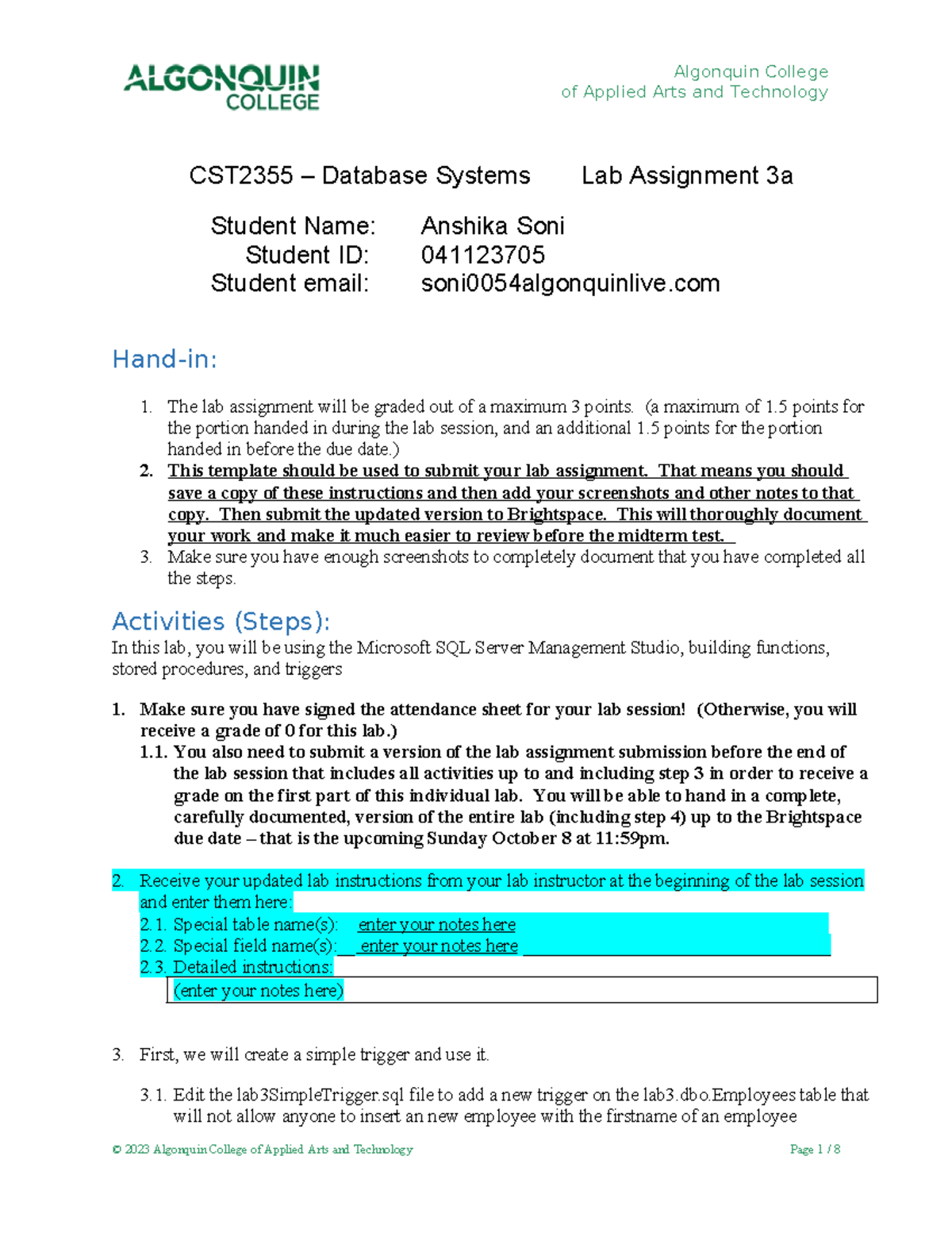 CST2355-Lab03a - jbbiu - of Applied Arts and Technology CST2355 – Database Systems Lab ...