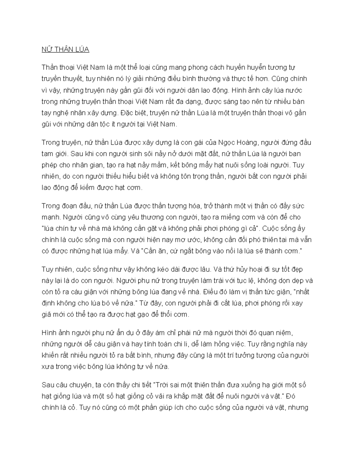 NỮ THÂN LÚA - ffdsfdfsd - NỮ THÂN LÚA Thần thoại Việt Nam là một thể loại cũng mang phong cách ...
