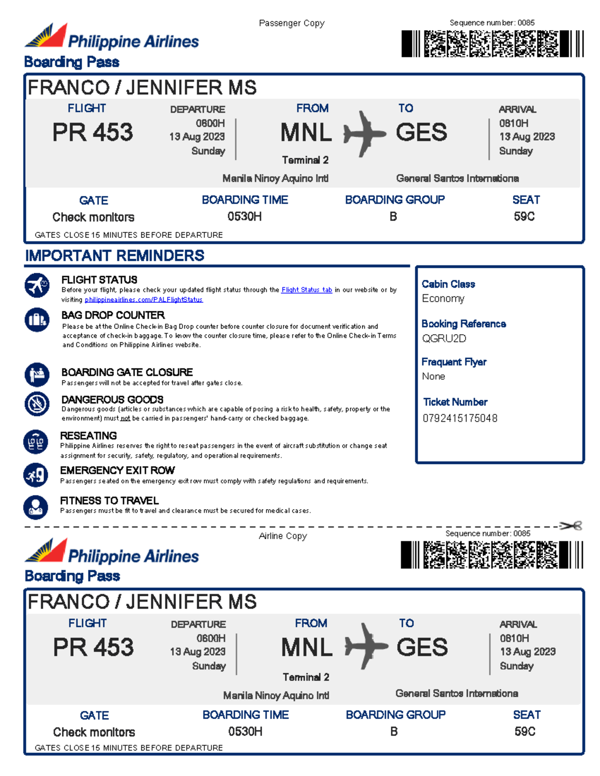Boarding Pass - QGRU2D IMPORTANT REMINDERS DANGEROUS GOODS Dangerous ...