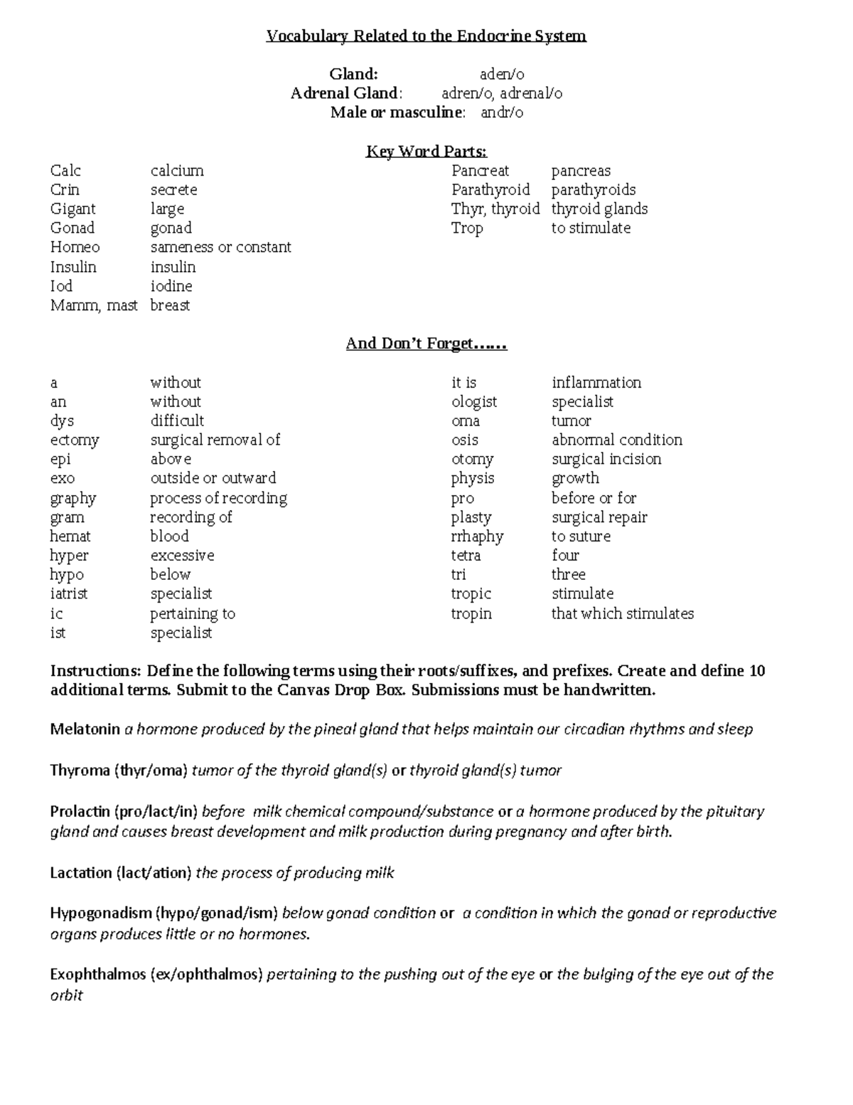 Pathophysiology Week 7 Unit 7 Endocrine System Related Vocabulary ...
