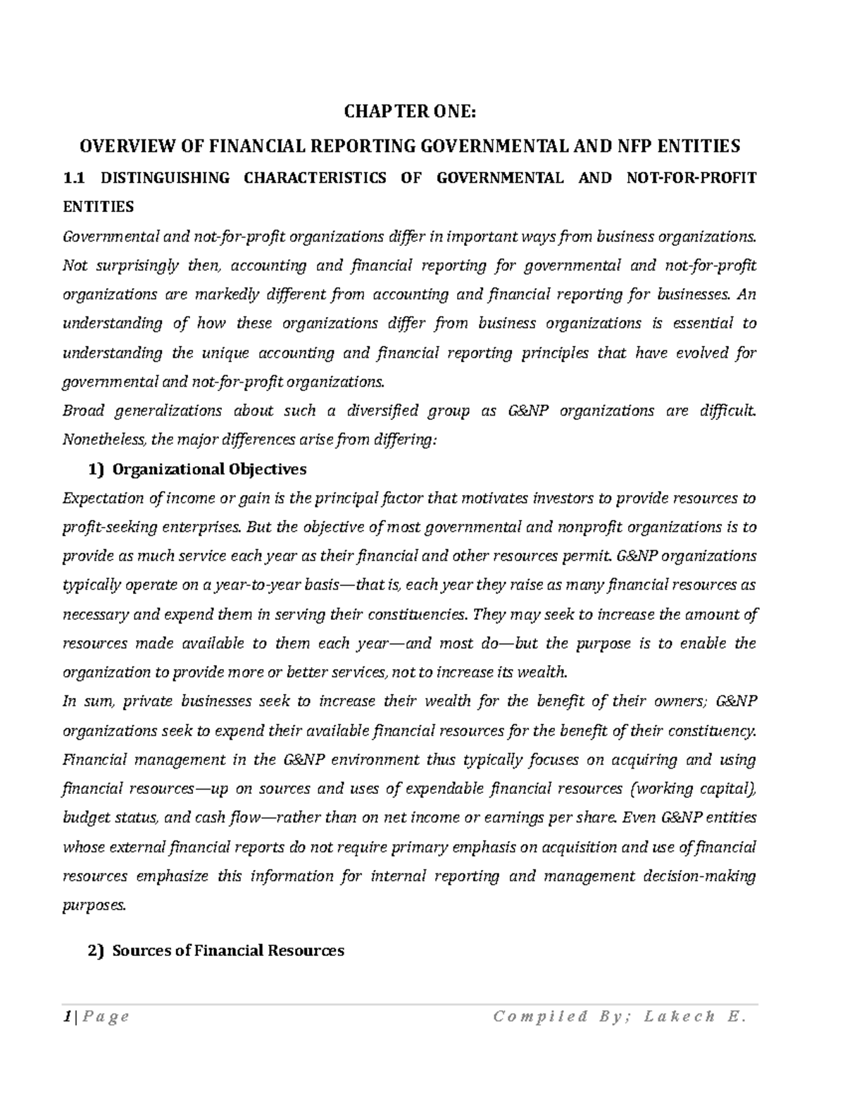 Chapter 1 - CHAPTER ONE: OVERVIEW OF FINANCIAL REPORTING GOVERNMENTAL ...