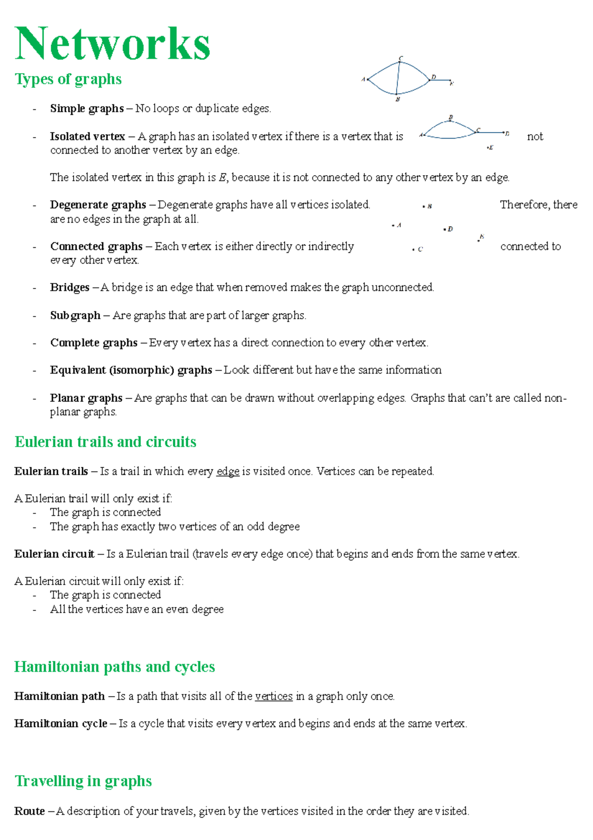Further Mathematics Bound Reference - Networks Types of graphs Simple graphs – No loops or ...