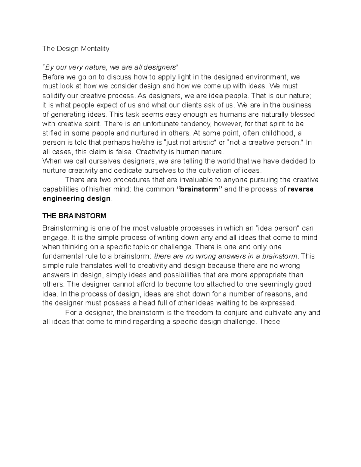 The Design Mentality - The Design Mentality “By our very nature, we are ...