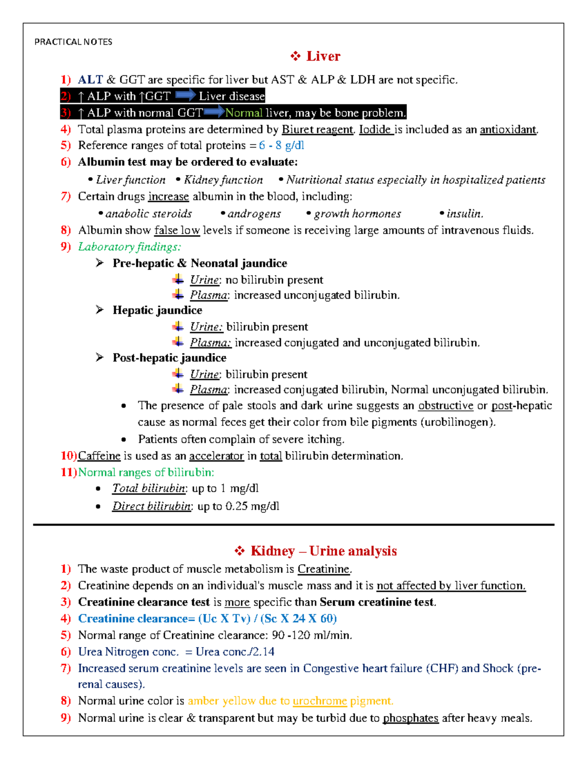 Bio practical notes - Clinical Biochemistry - PRACTICAL NOTES Liver 1 ...