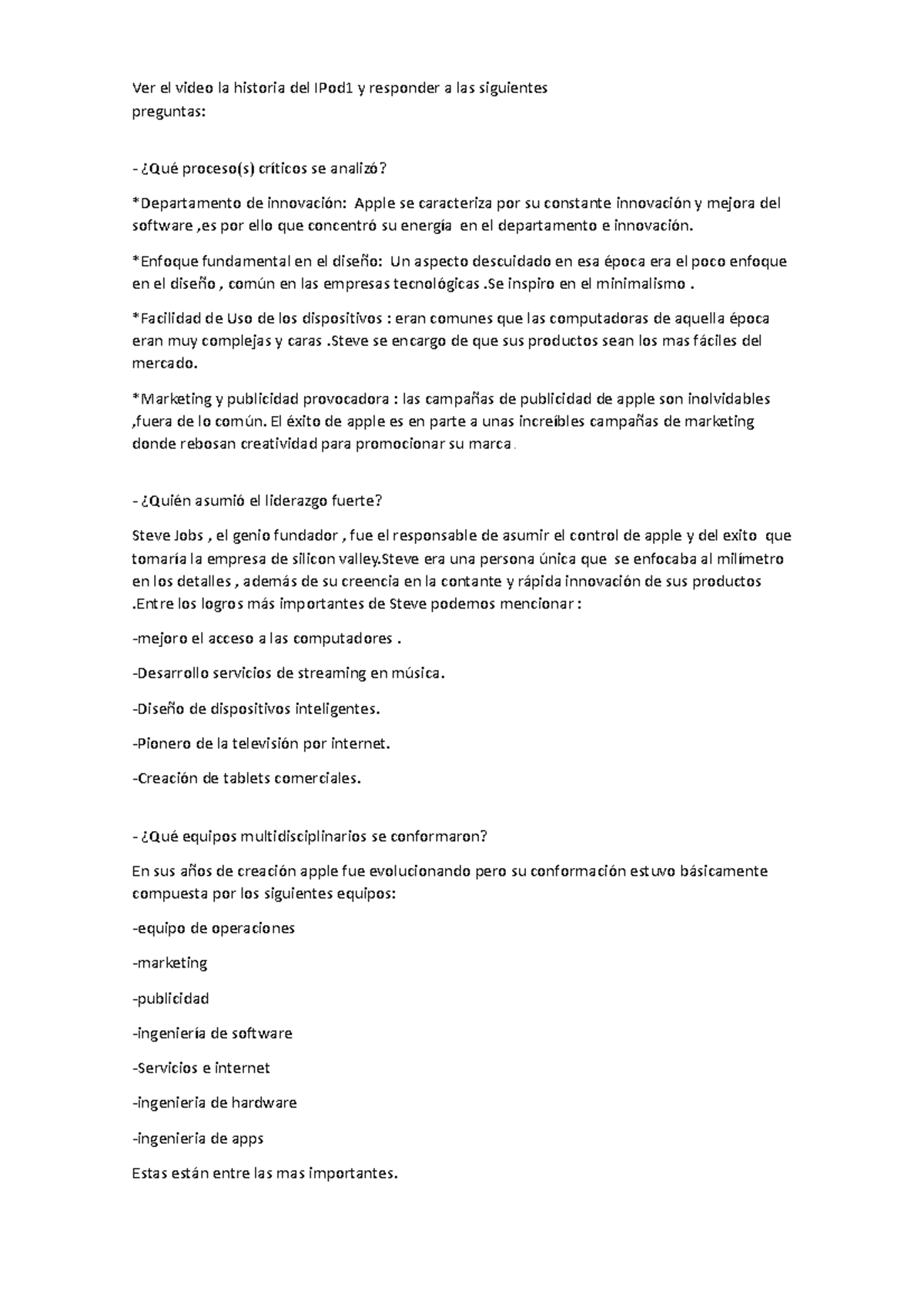 Ver el video la historia del IPod1 y responder a las siguientes - Ver ...