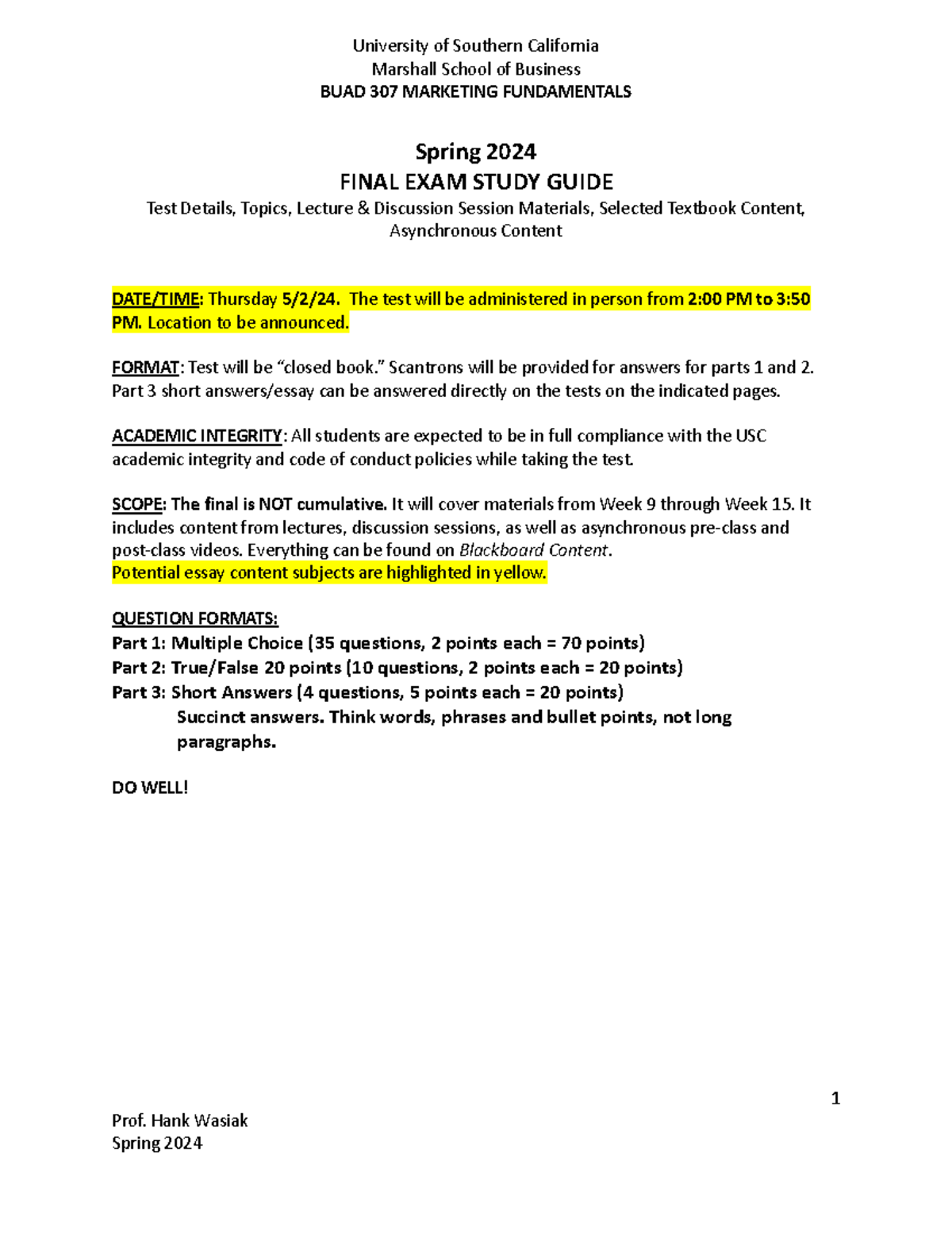 Spring 24 Final Study Guide - University of Southern California ...