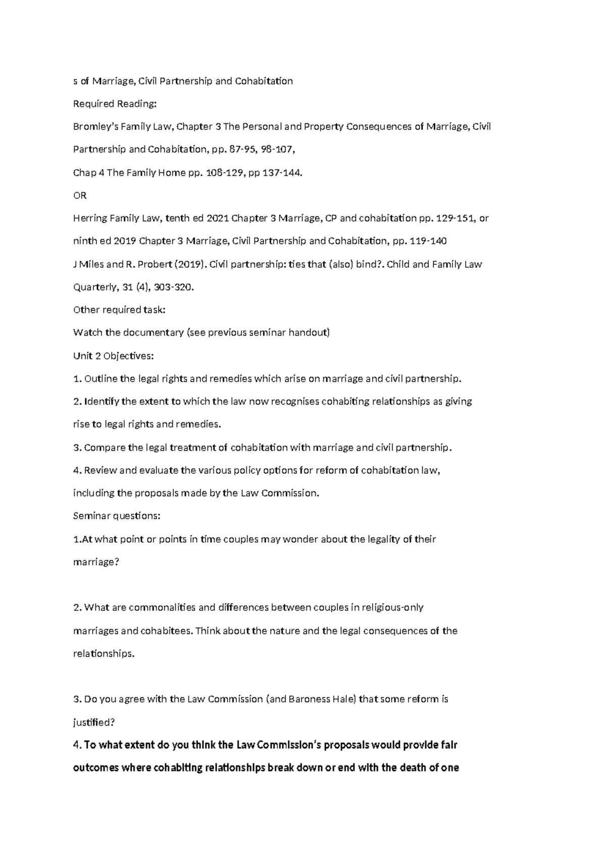 Seminar 2 marriage - s of Marriage, Civil Partnership and Cohabitation ...