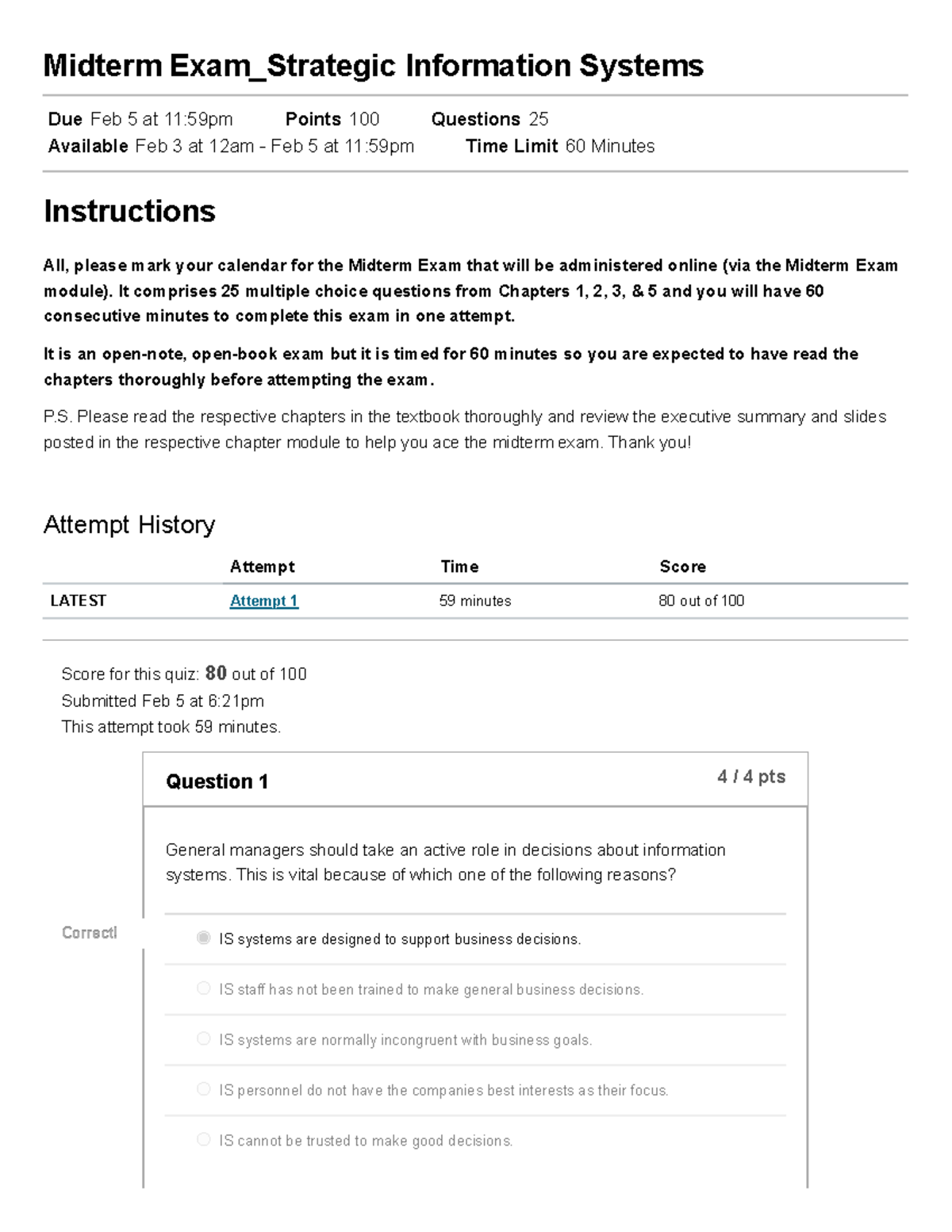 Midterm Exam Strategic Information Systems 24 Spmgt 576350 Strategic ...