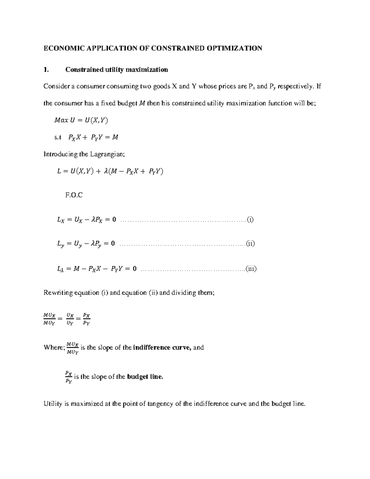 Economic Application OF Constrained Optimization - ECONOMIC APPLICATION ...