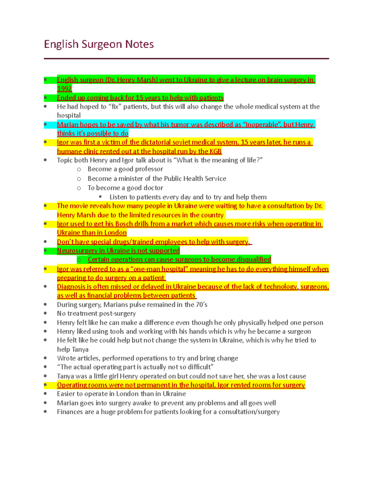 English Surgeon Notes - Henry Marsh) went to Ukraine to give a l ecture ...