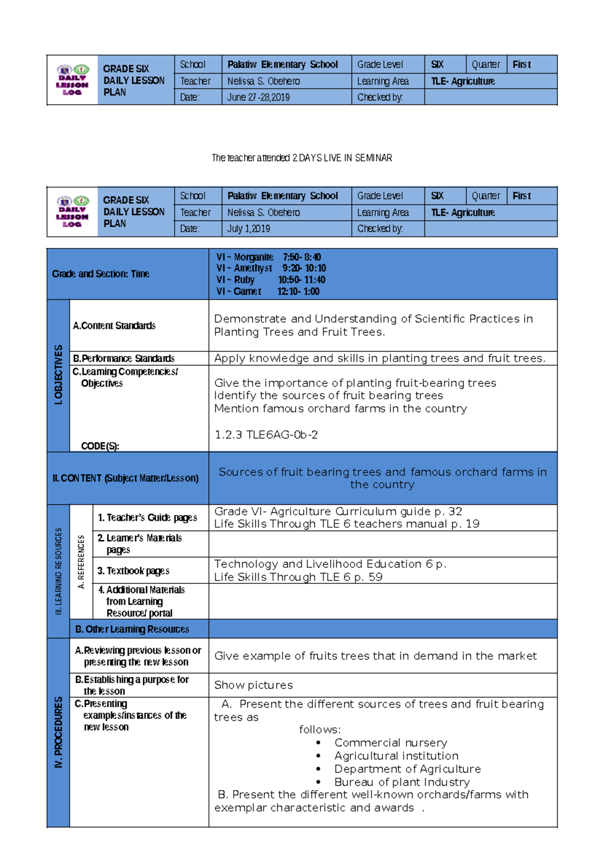 EA D10 - GRADE SIX DAILY LESSON PLAN School Palatiw Elementary School ...