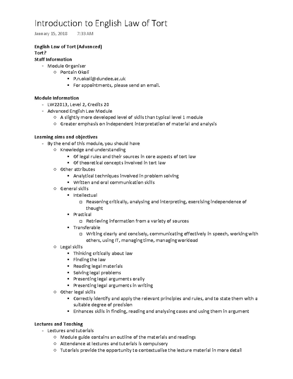 Tort Law Introduction to English law of Tort Lecture 1 - Warning: TT: undefined function: 32 ...