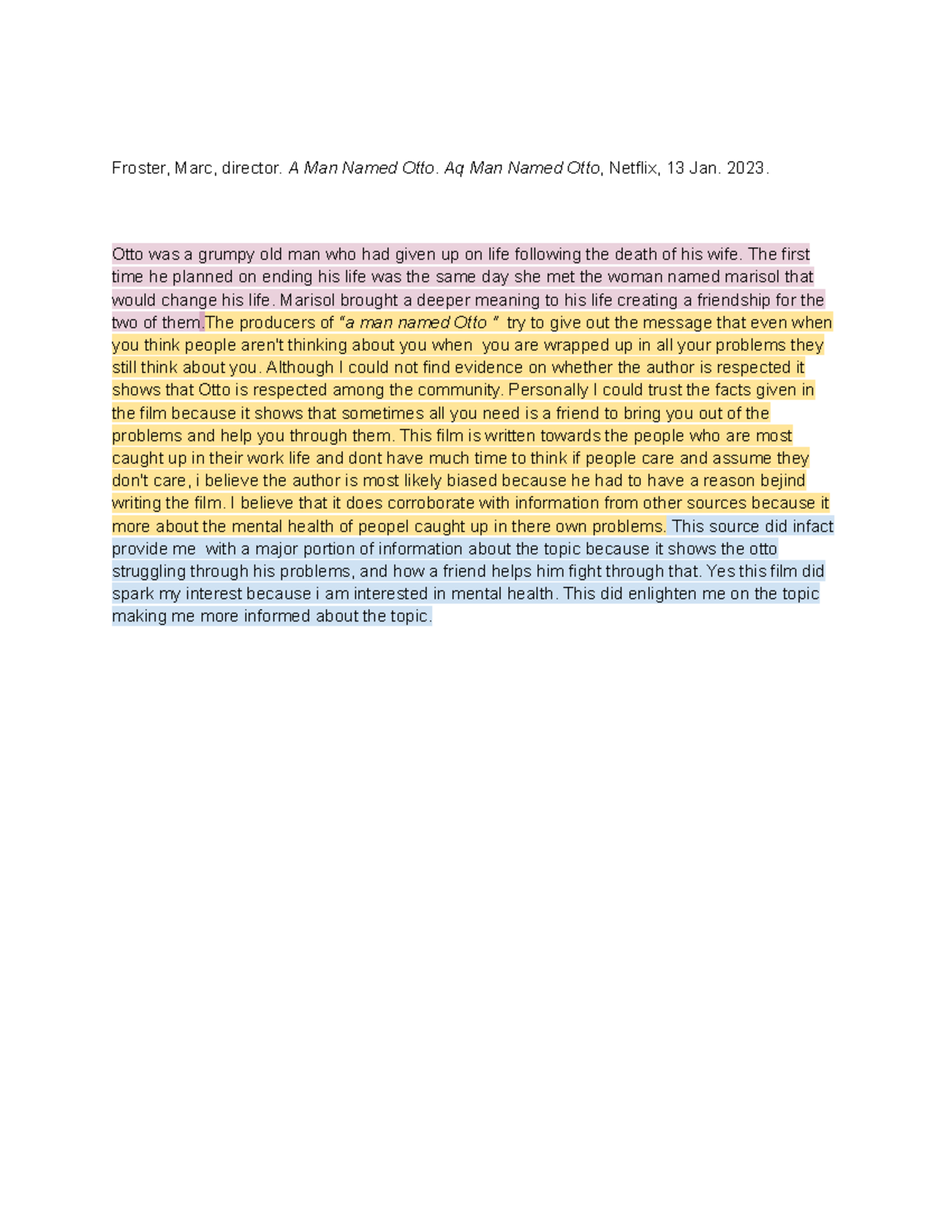 Film Critique on a man named otto - Froster, Marc, director. A Man ...