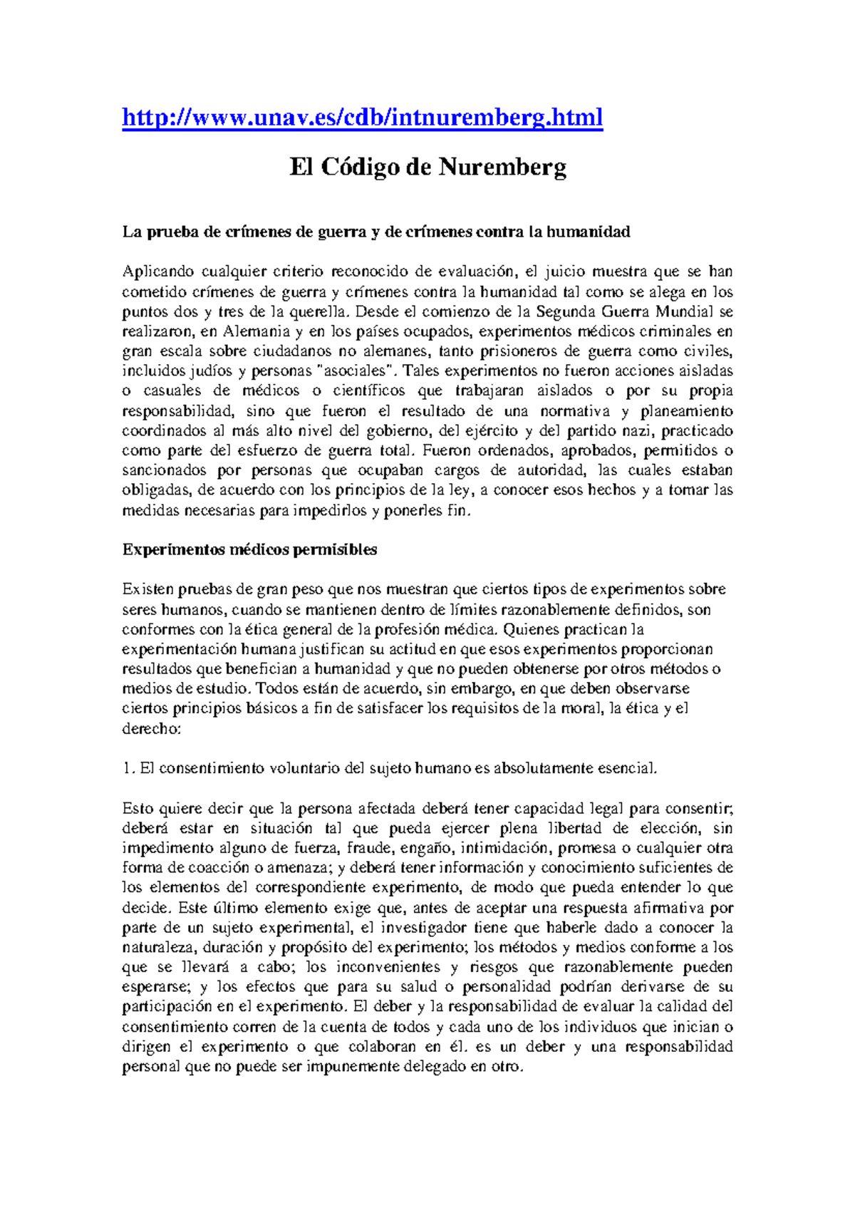 El Código de Nuremberg bioetica experimentacion humana - unav/cdb ...