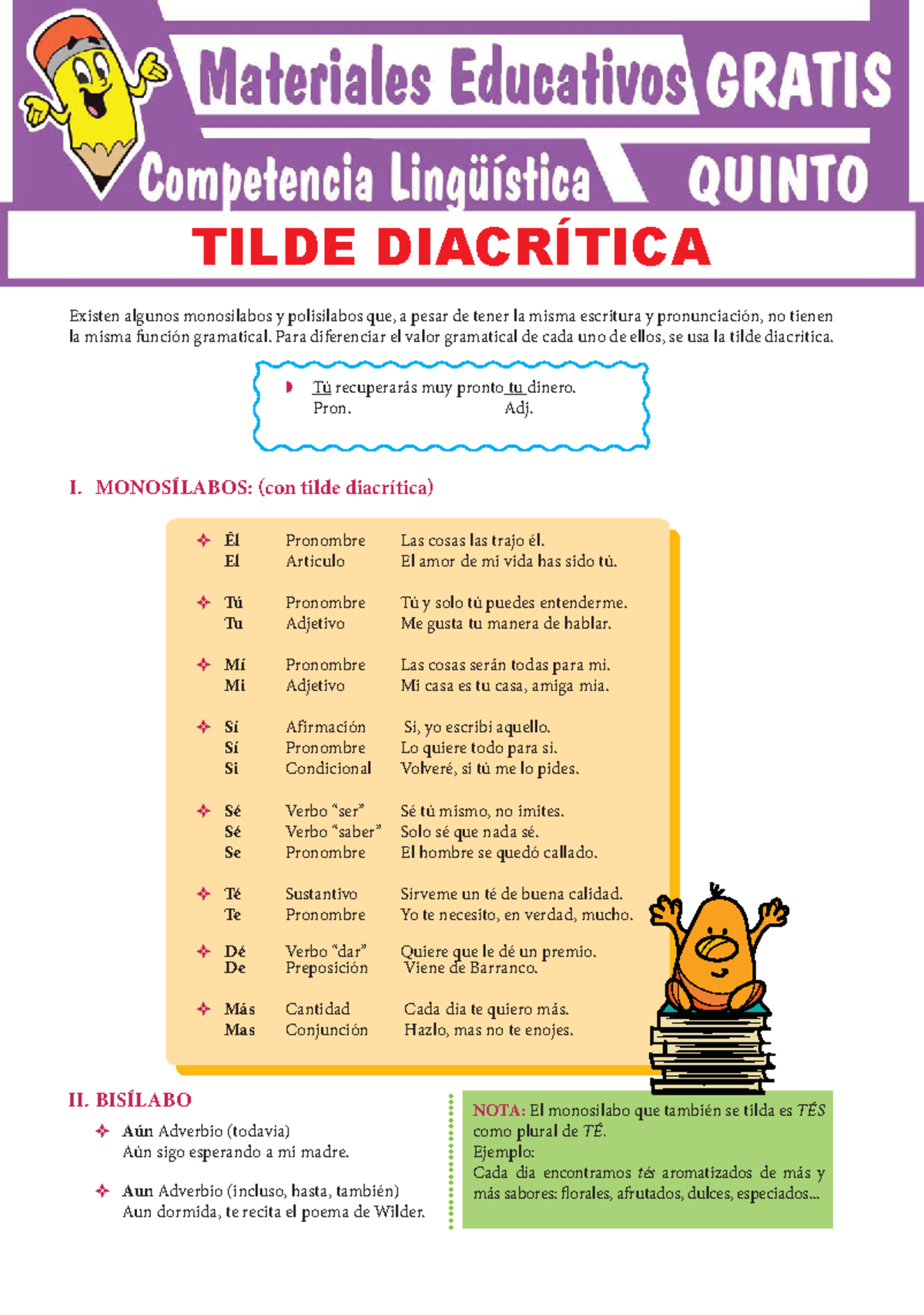 Tilde Diacrítica Para Quinto Grado de Secundaria - Existen algunos ...