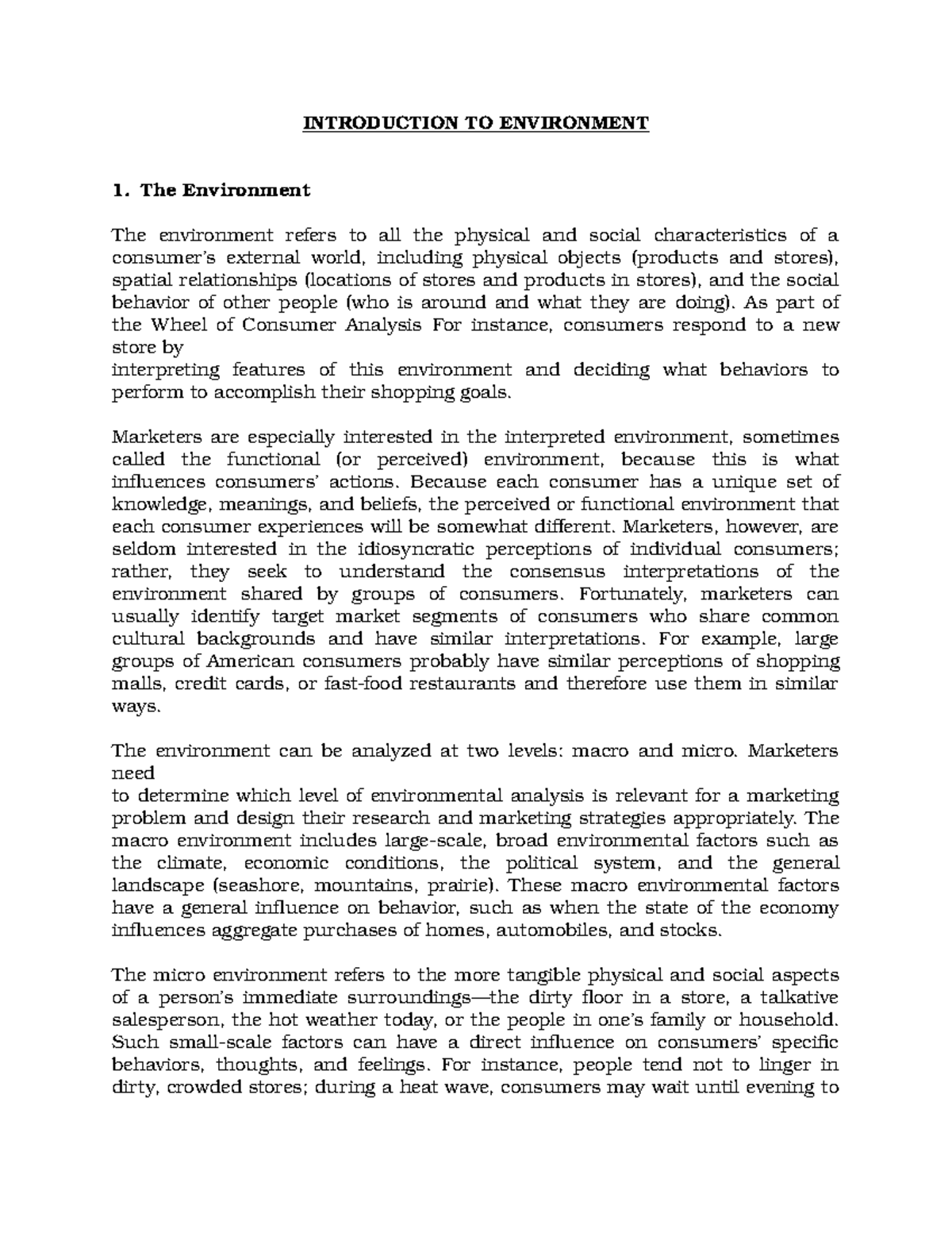 Introduction to environment - INTRODUCTION TO ENVIRONMENT The ...