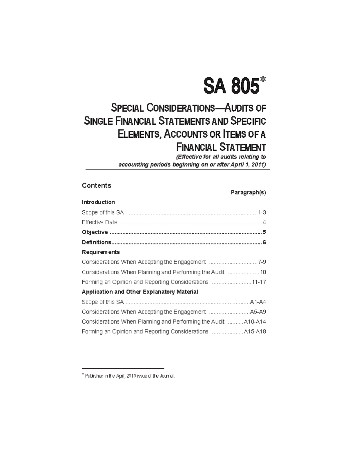 Sa 805 - revision notes accounting - SA 805 SPECIALCONSIDERATIONS ...