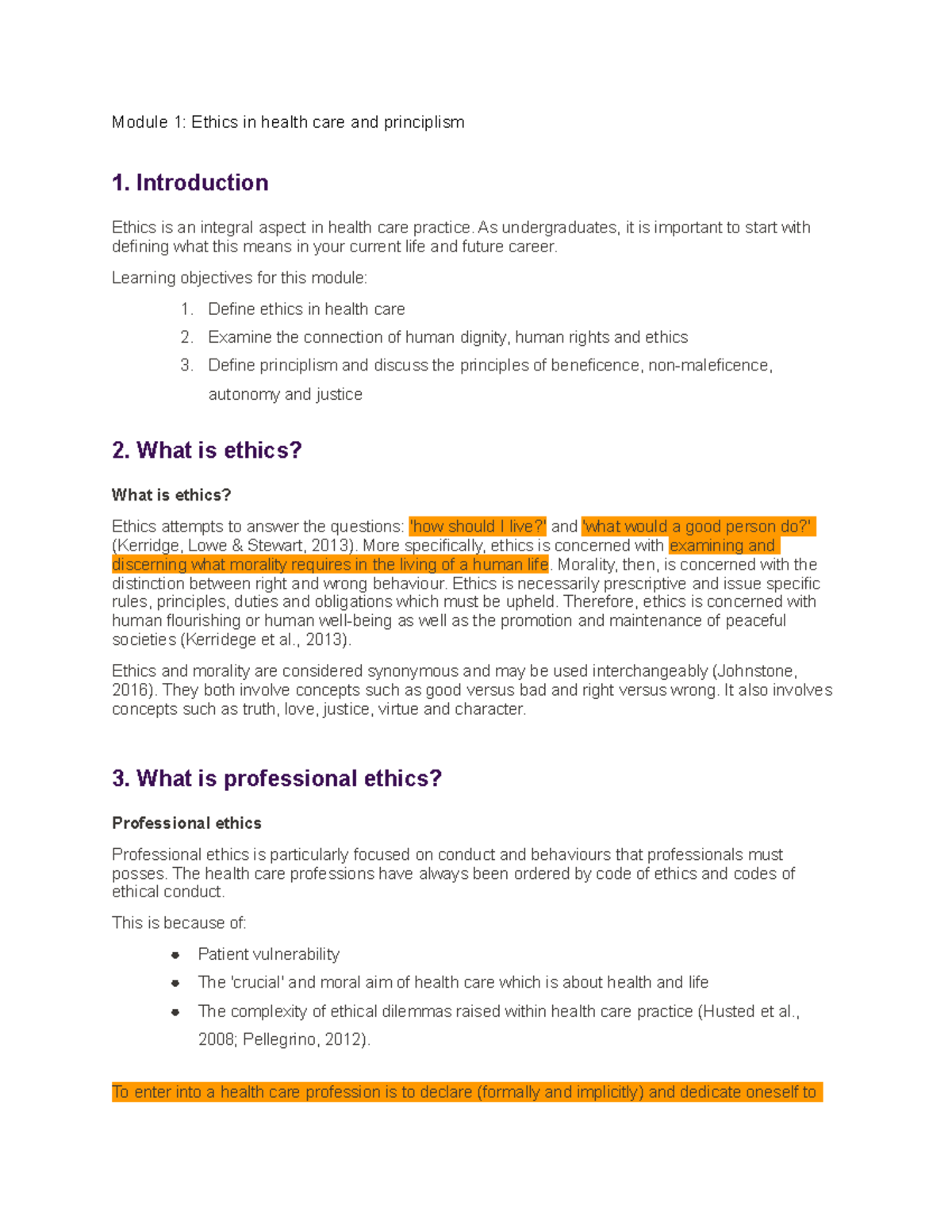 Module 1 Ethics in health care and principlism - Module 1: Ethics in ...