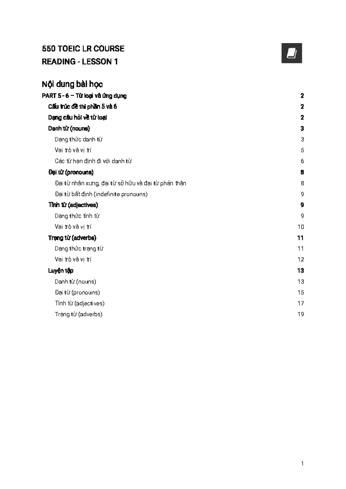 Lesson 1 - work - 550 TOEIC LR COURSE READING - LESSON PART 5 - 6 – Từ ...