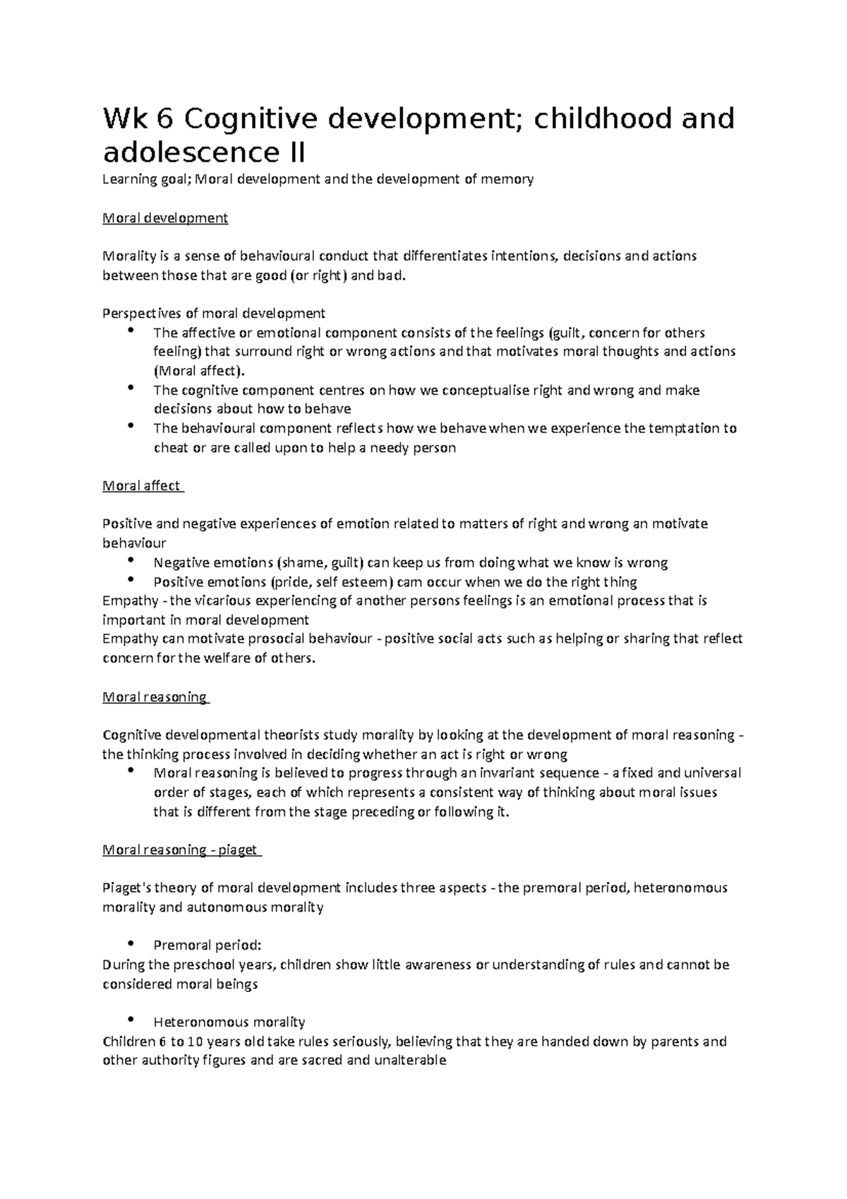 WK 6 Cognitive development; childhood and adolescence II - Wk 6 ...