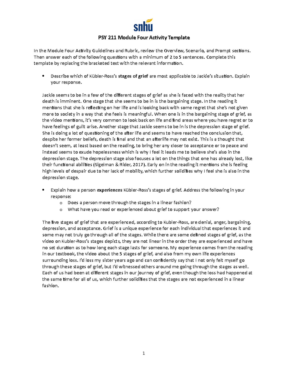 PSY 211 Module Four Activity Journal - psy 211 - SNHU - Studocu